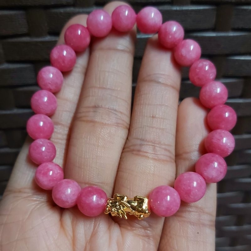 18k piyao gold Pink Angelite bracelet 100% Saudi gold pawnable | Shopee ...