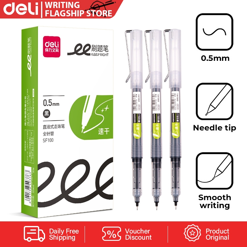 Deli Capped Straight Liquid Pen 0.5mm Black Needle Tube Pen High ...