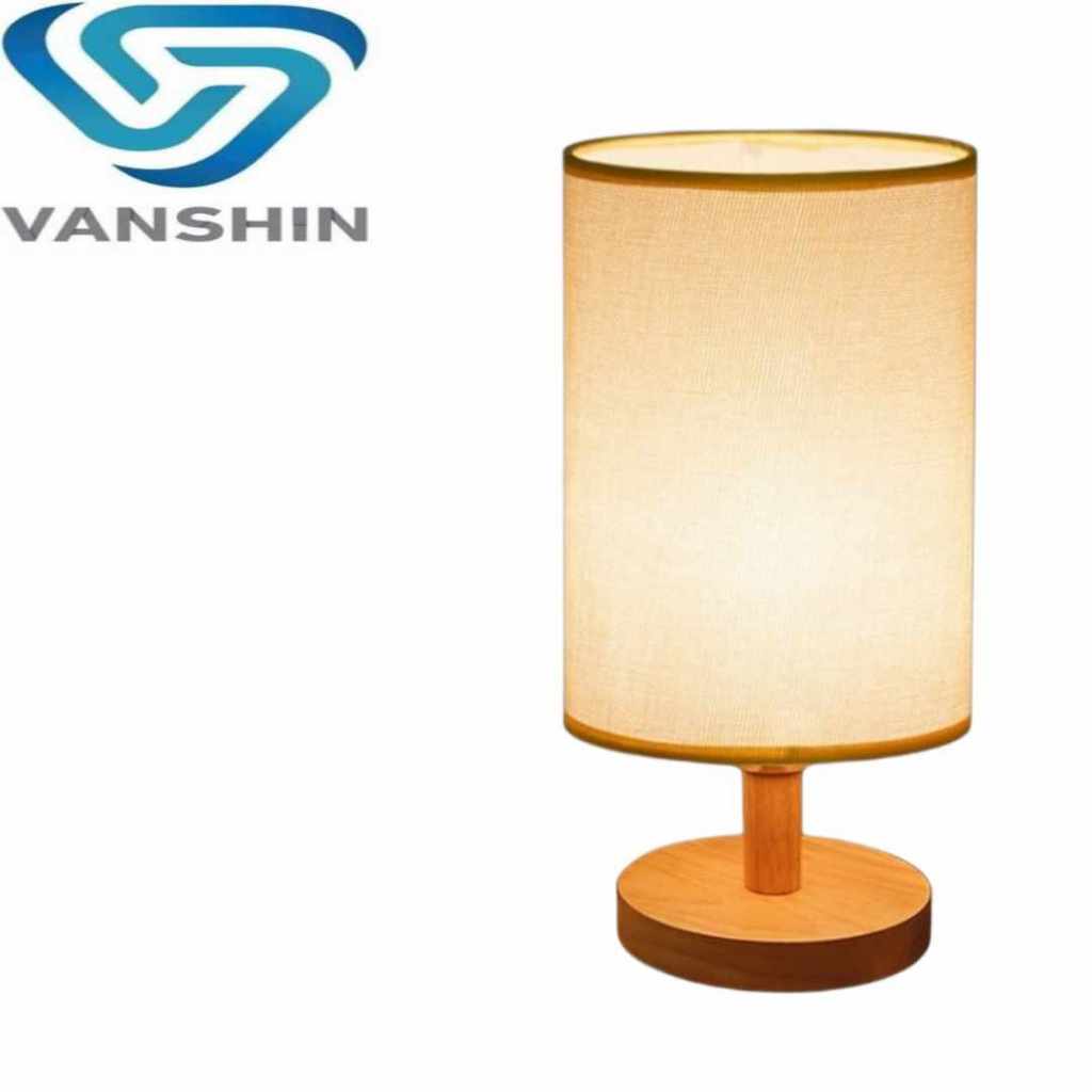 Wood Base Modern Vintage Lamp Room Shade Table Desk Bed Bedside Light ...