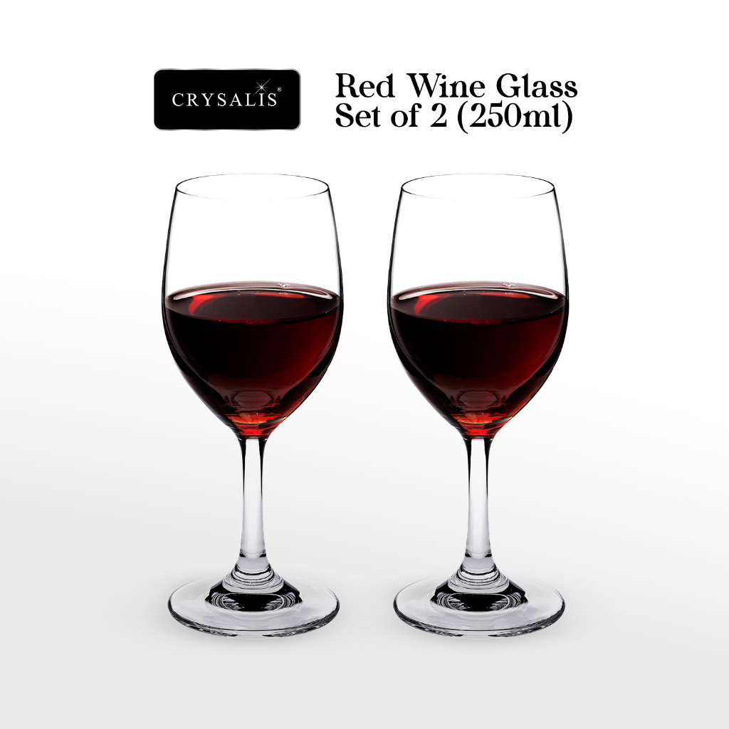 CRYSALIS Red Wine Cocktail Glass 250ml | 8.8oz [Set of 2] Wine Champagne Party Bar Drinking ...