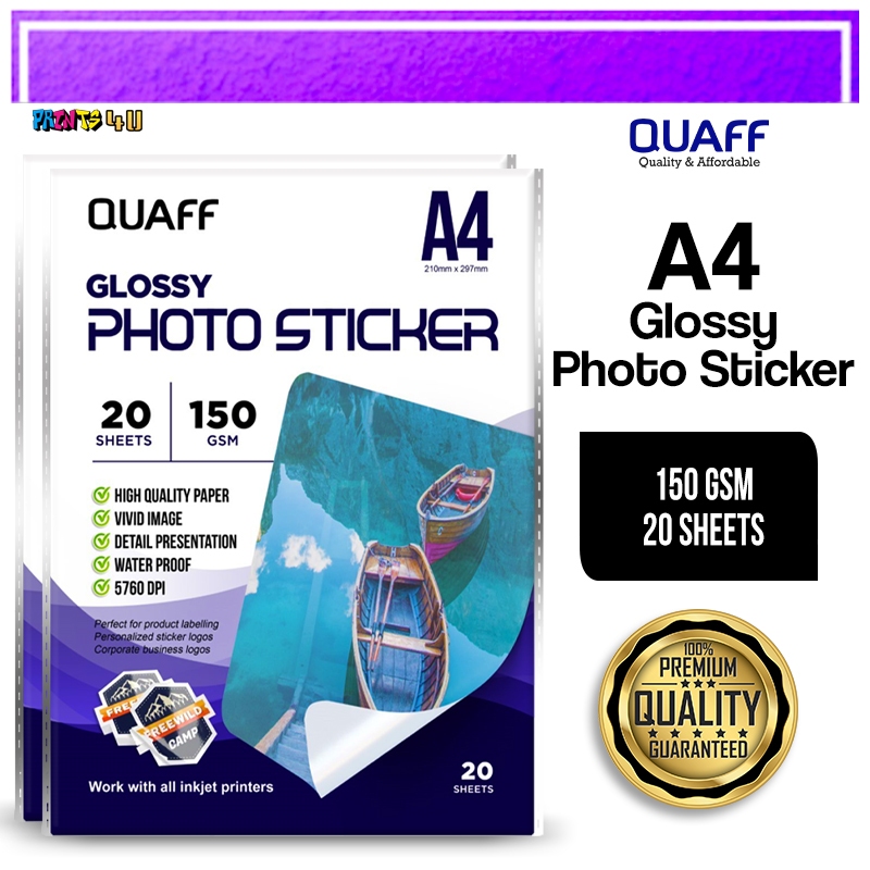 Quaff Glossy Photo Sticker Paper A4 Size 150gsm (20sheets) | Shopee ...