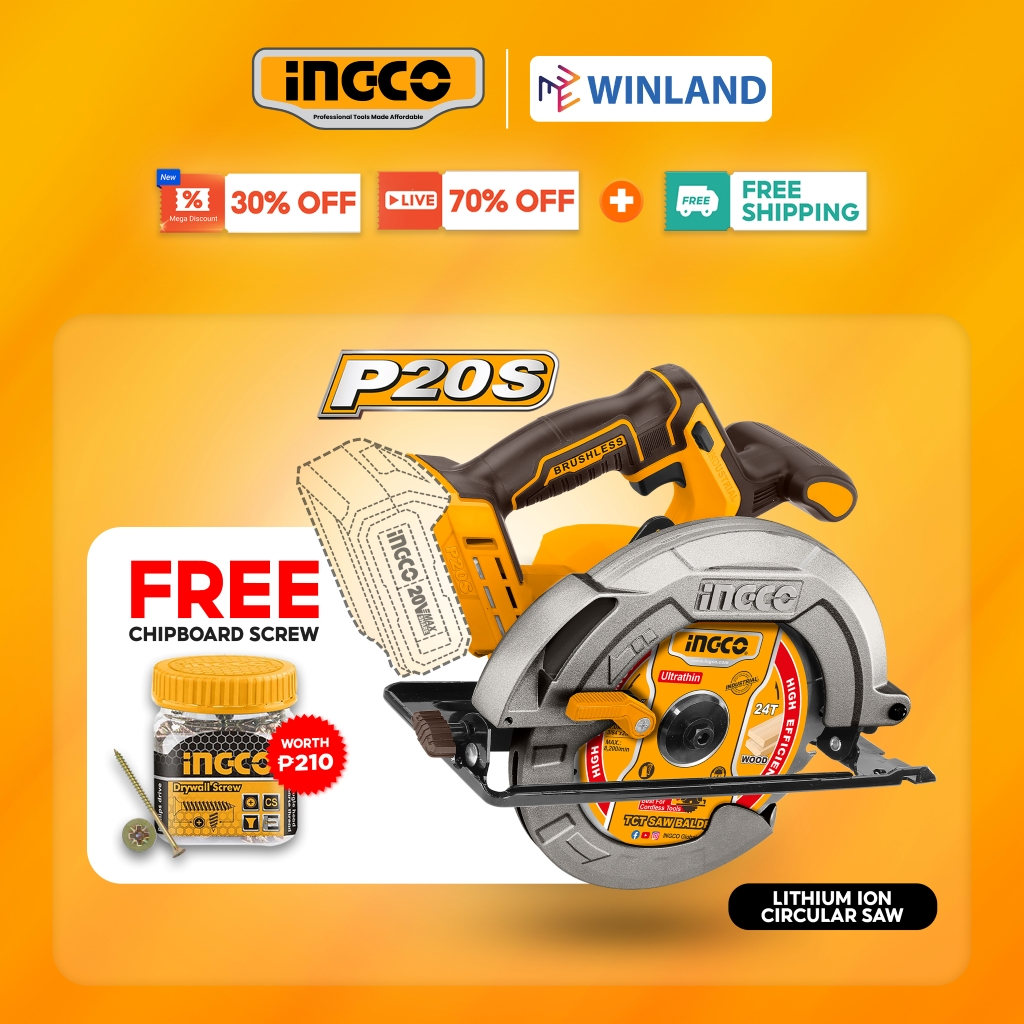 Ingco by Winland Brushless Motor Lithium-Ion Cordless Circular Saw 20V ...