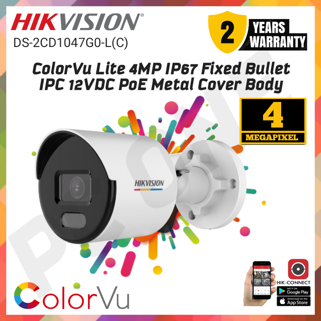 HIKVISION ColorVu Lite DS-2CD1047G0-L(C) 4MP IP67 Fixed Bullet IPC ...