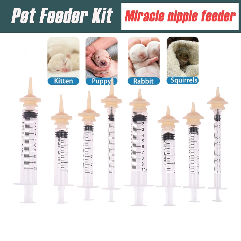 2Pcs Pet Feeding Miracle Nipple with Syringe Cat Silicone Feeding ...
