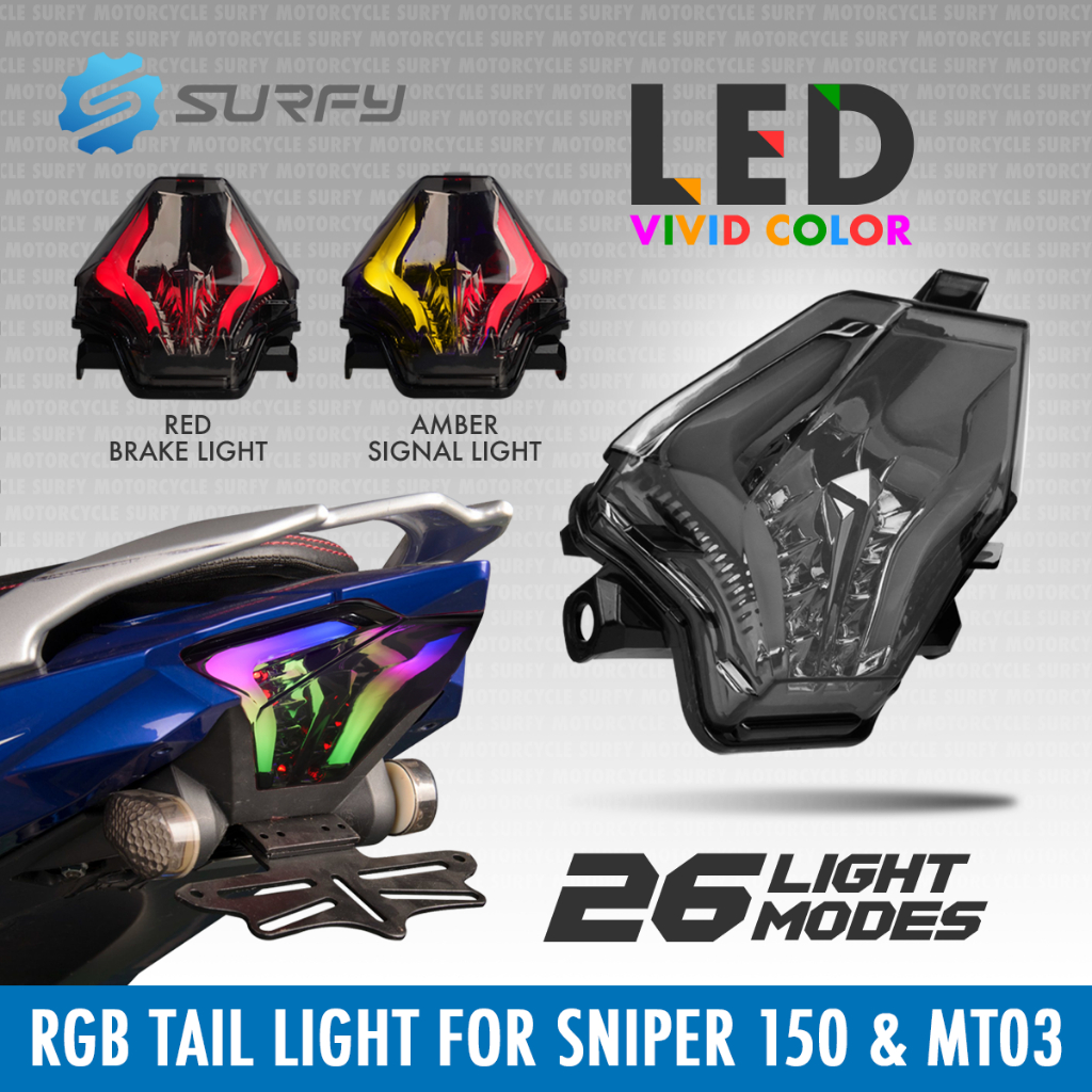 Shark Power Sniper 150 Tail Light YAMAHA R3 MT03 RGB 26Modes Smoke ...
