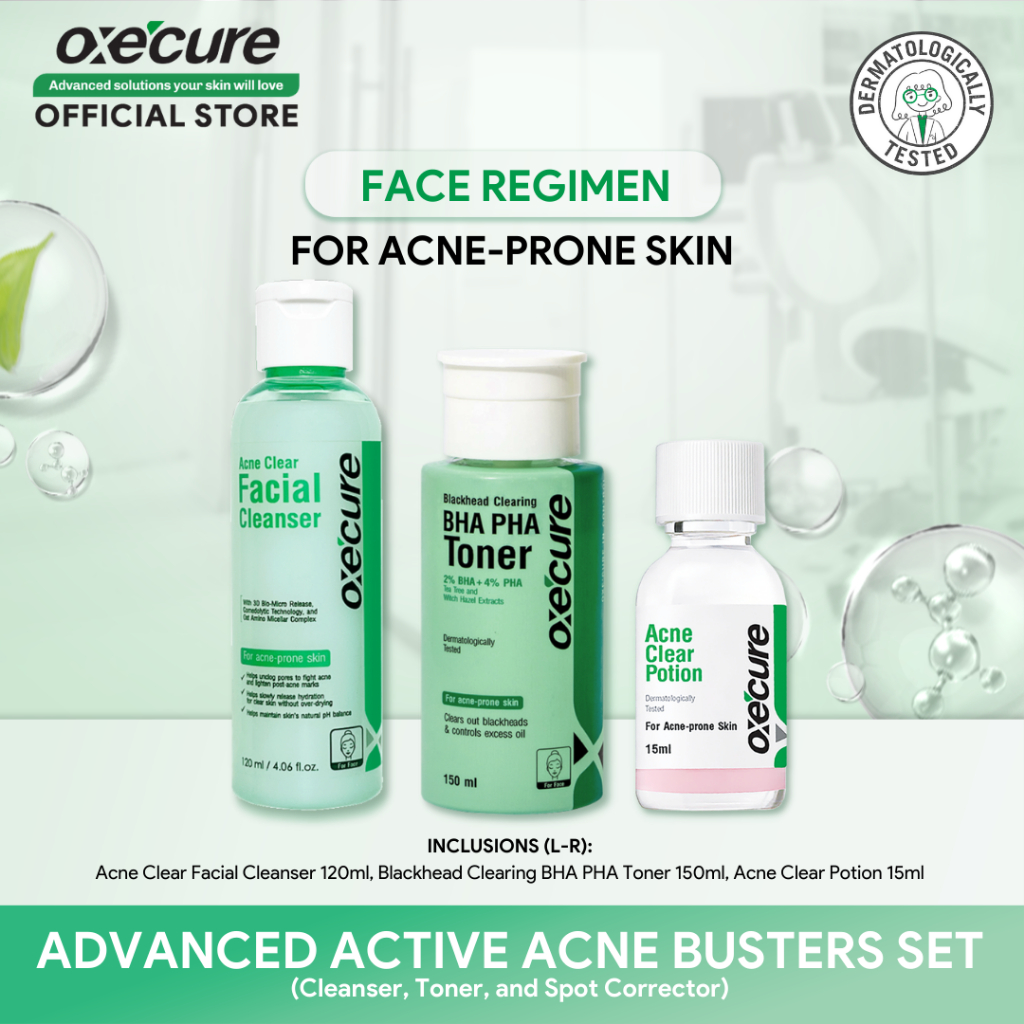 OXECURE Advanced Active Acne Busters Set (Cleanser, Toner, and Acne ...