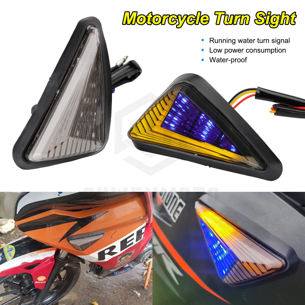 2PCS Motorcycle Turn Signal Light LED Triangle Signal Light Running ...