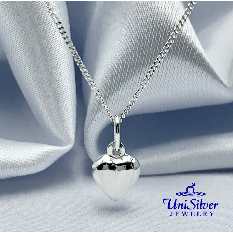 Unisilver 925 Sterling Silver Small Puffed Heart Pendant Necklace ...