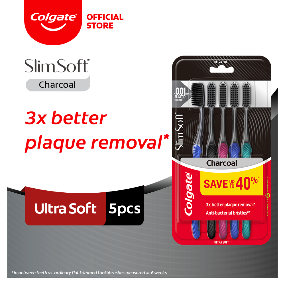 Colgate Slim Soft Charcoal Toothbrush - Ultra Soft Bristle, Value Pack ...