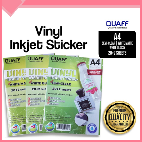 QUAFF Vinyl Inkjet Sticker Waterproof A4 Size 20 Sheets Per Pack ...