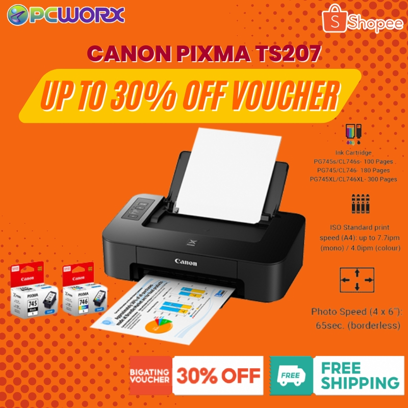 Canon TS207 Inkjet Printer Single Function Compact Printer with Low ...