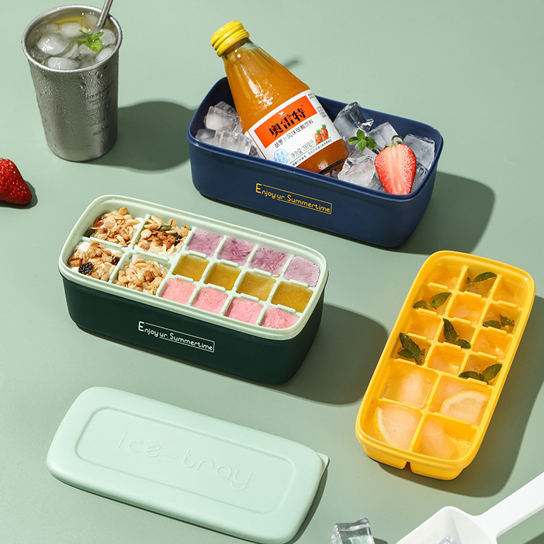 OFNATURE Silicone Ice Cube Tray with Lid Mold Ice Box Ice Maker (16 ...