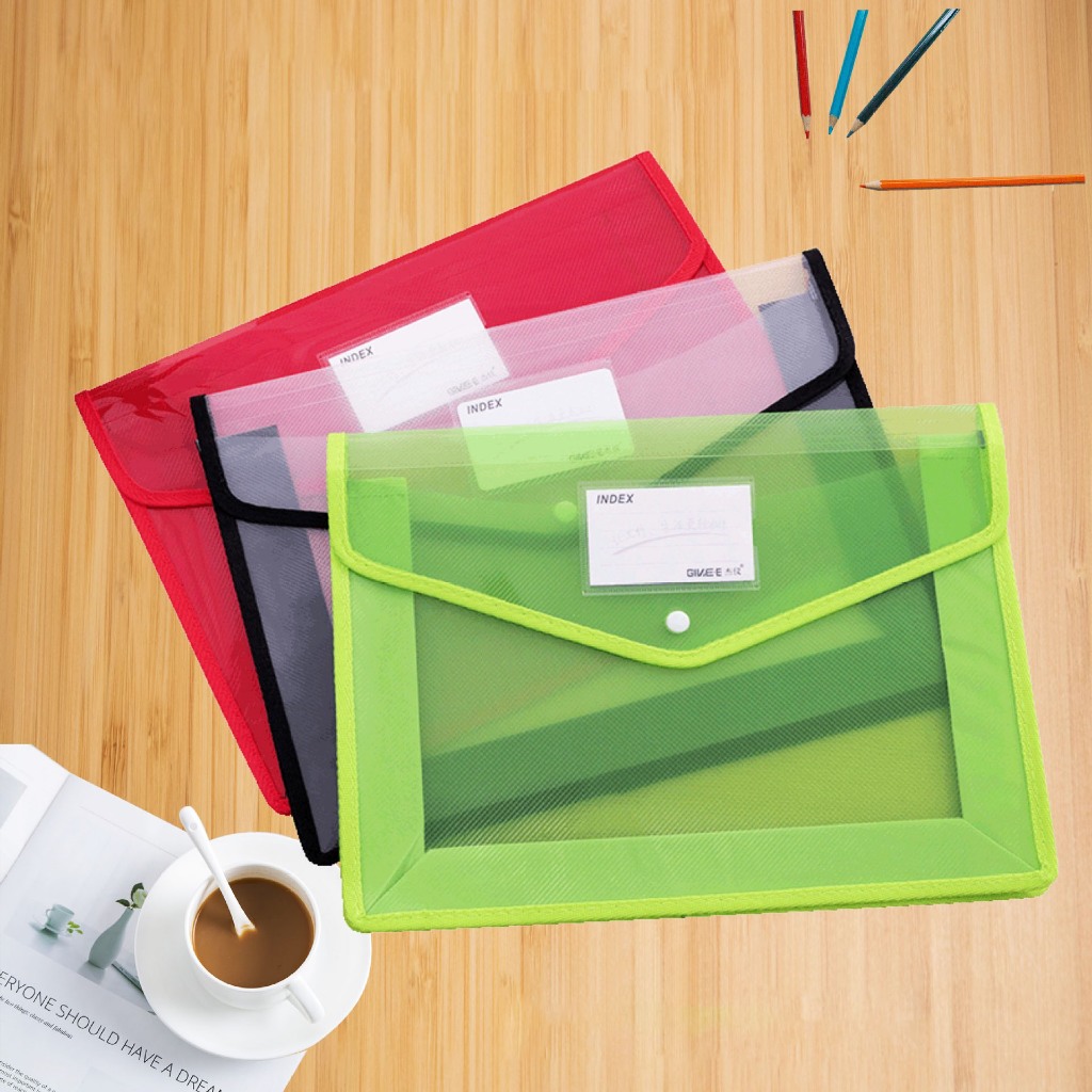 1 Piece Transparent Document Bag Snap Botton Plastic Storage Document ...