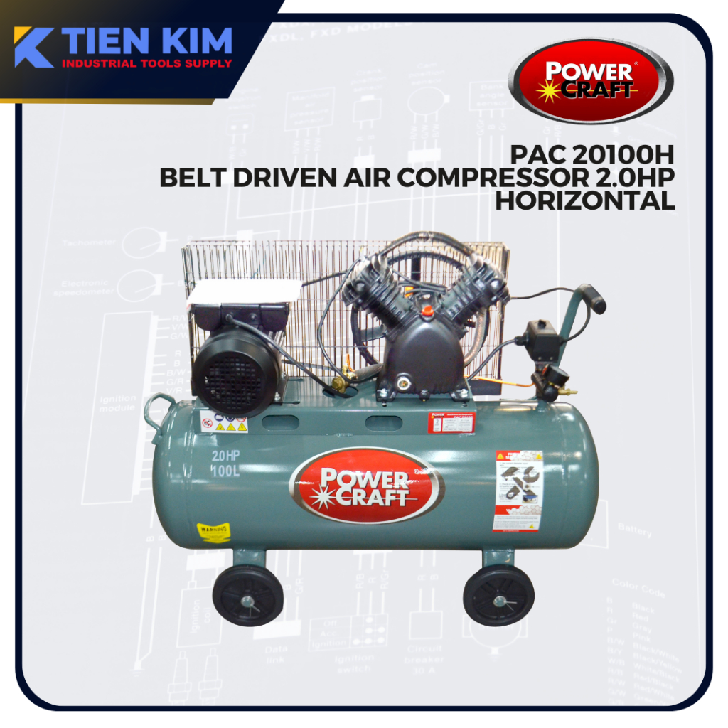 Powercraft PAC 20100 Air Compressor 2HP Horizontal 100 Liters | Shopee ...