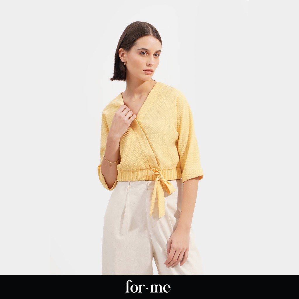 ForMe Textured Wrap Top for Women (Light Yellow) | Shopee Philippines