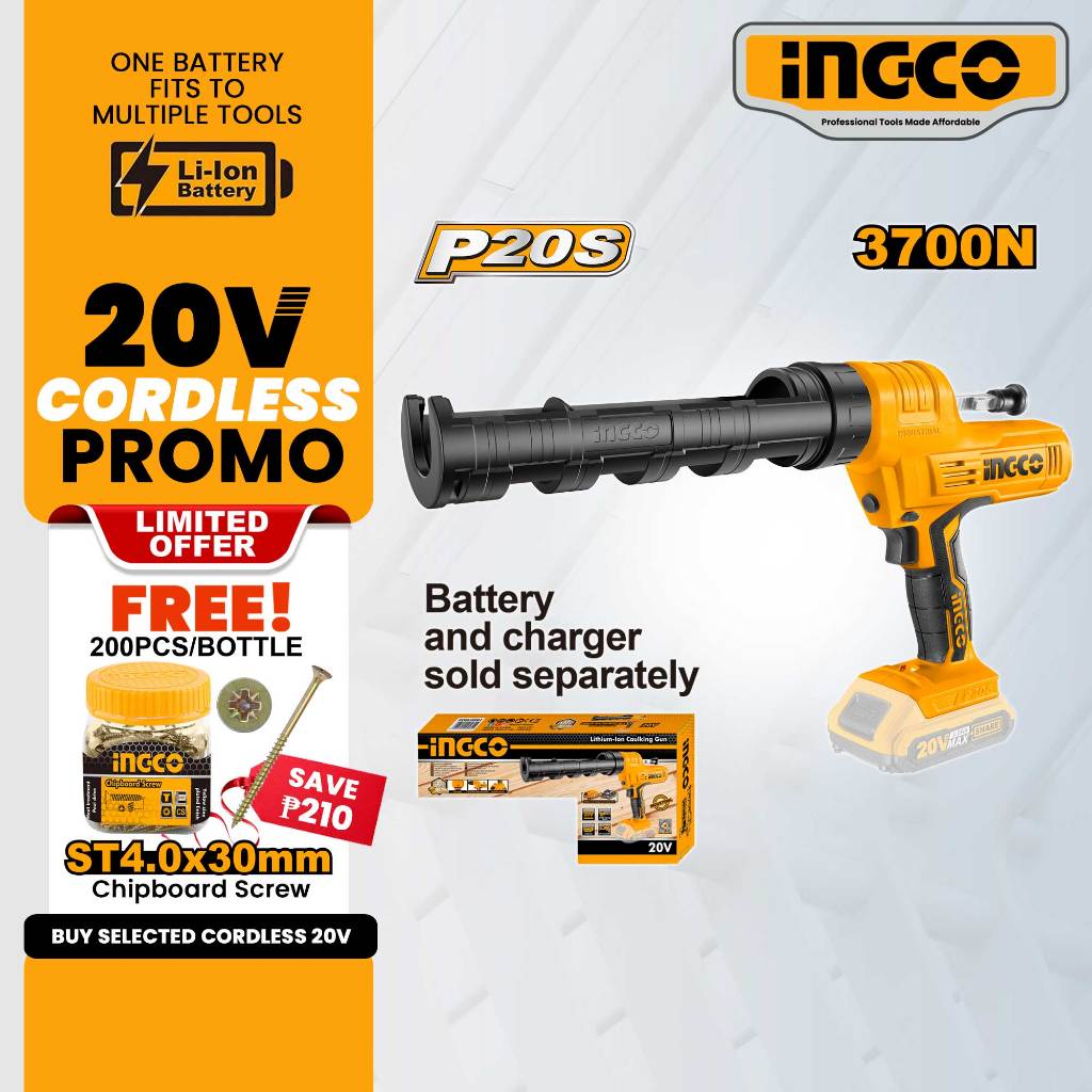 Ingco 20V Lithium-Ion Cordless Silicon Sealant Caulking Gun P20S ...