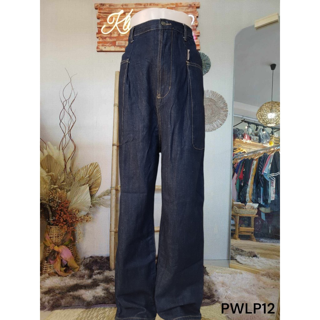 KYU PWLP12 Wide Leg High Waist Back Garter Denim Pants L | Shopee ...