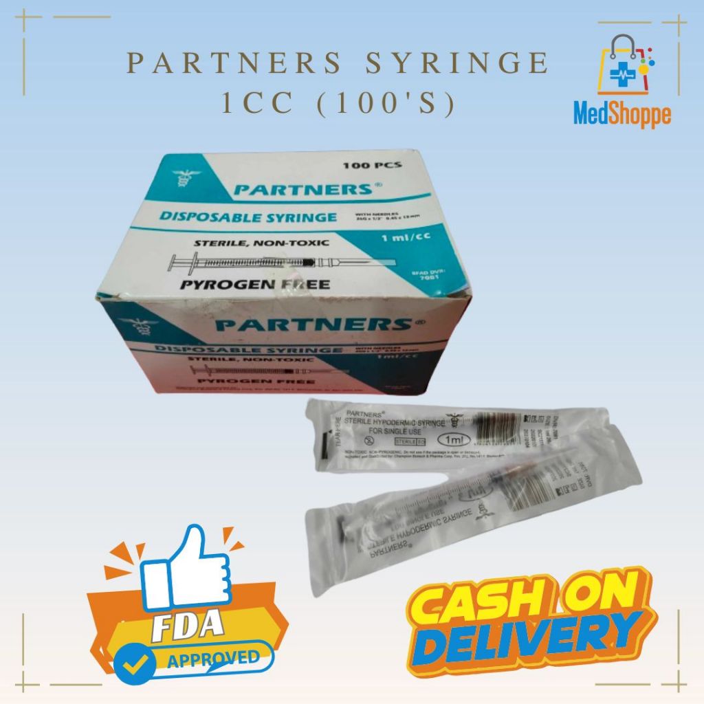 PARTNERS DISPOSABLE SYRINGE 1CC,3CC,5CC,10CC (100'S) | Shopee Philippines