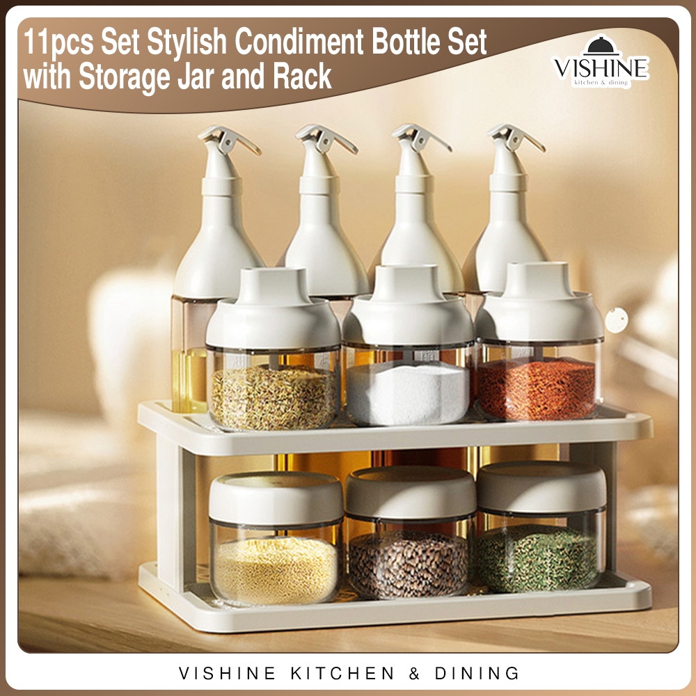 11pcs One Set Seasoning Jar Oil Bottle Condiments Organizer Dispenser ...
