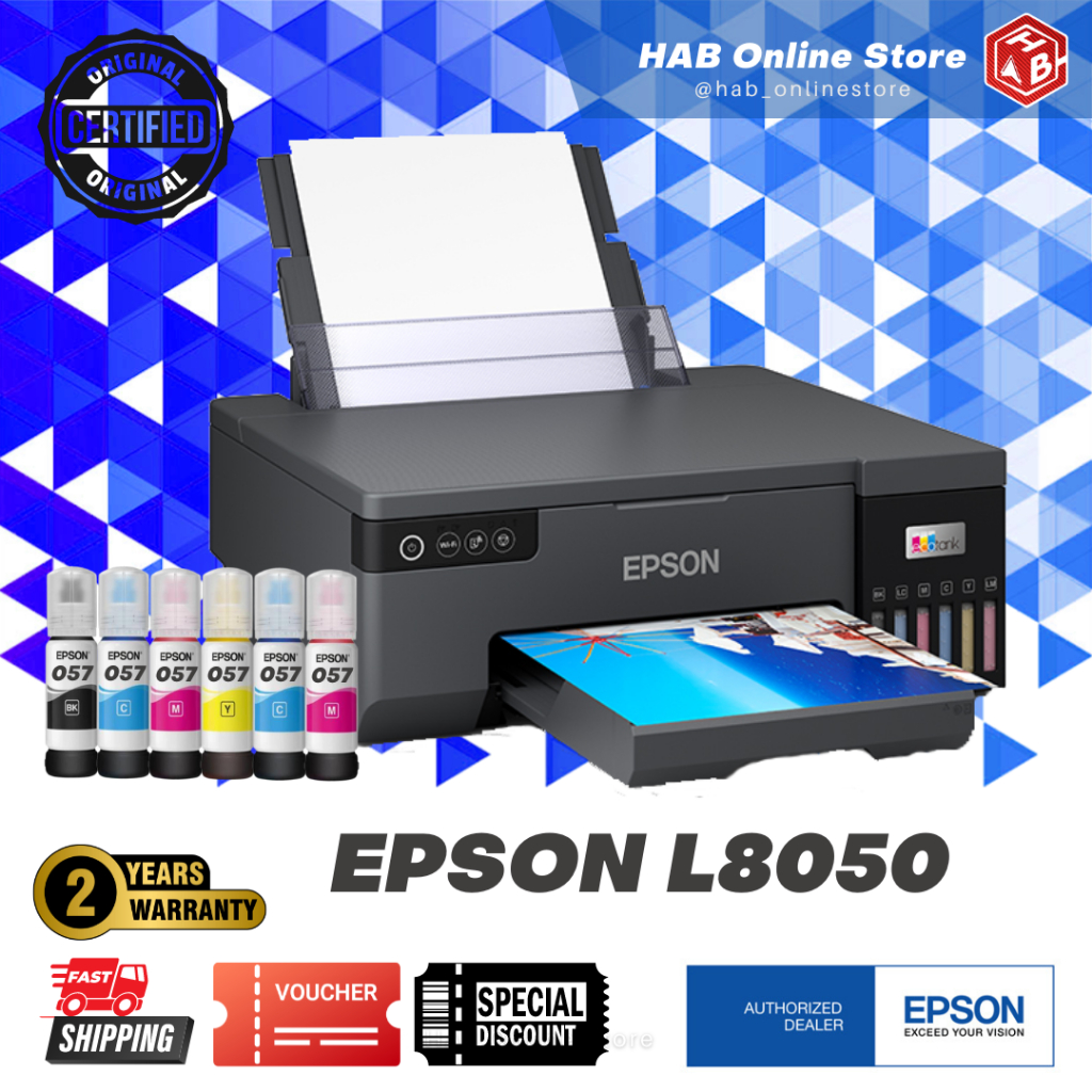 Epson L8050 Wireless EcoTank 6 colors Printer Borderless 300 gsm Wi-Fi ...