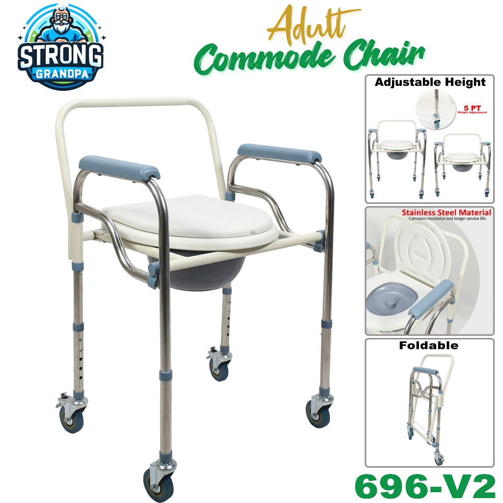 Strong Grandpa 696 Heavy Duty Portable Foldable Commode Chair Toilet ...