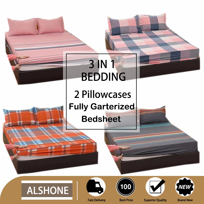 New Arrived Cotton Full Garterized 3 in 1 Bed Sheet Set Fitted Sheet ...