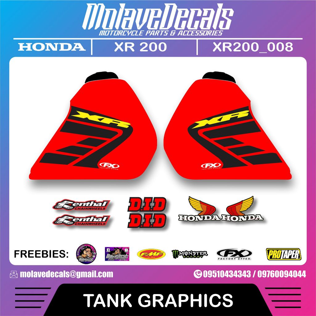 HONDA XR 200 STOCK TANK DECALS | XR200_008 | Shopee Philippines