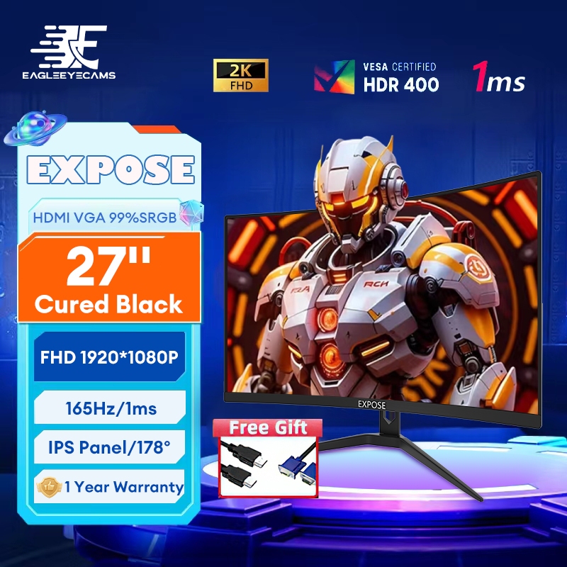 Expose 24 27 inch Gaming Monitor 120Hz/144Hz/165Hz Curved white PC ...