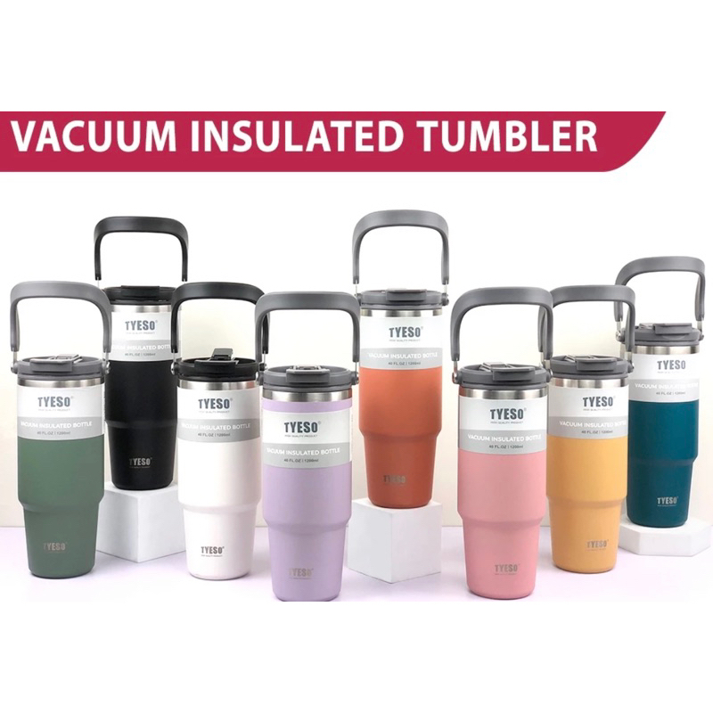 TYESO Insulated Vacuum Tumbler Stainless Steel Mug Water Bottle with Straw and Handle 600/750 ...