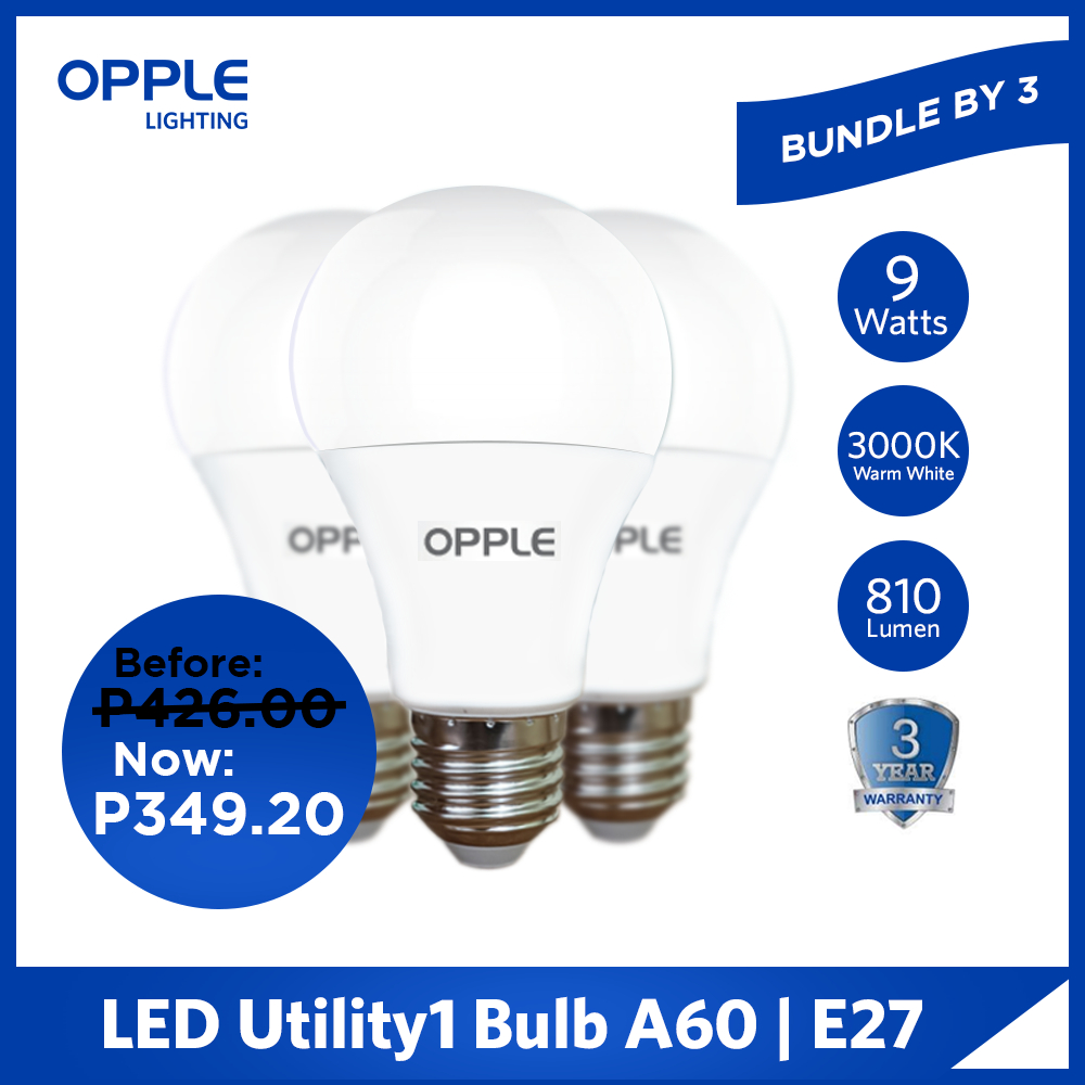 Opple LED UltraSave series Bulb E27 A60 9 watts 3000K Warm White BUNDLE ...