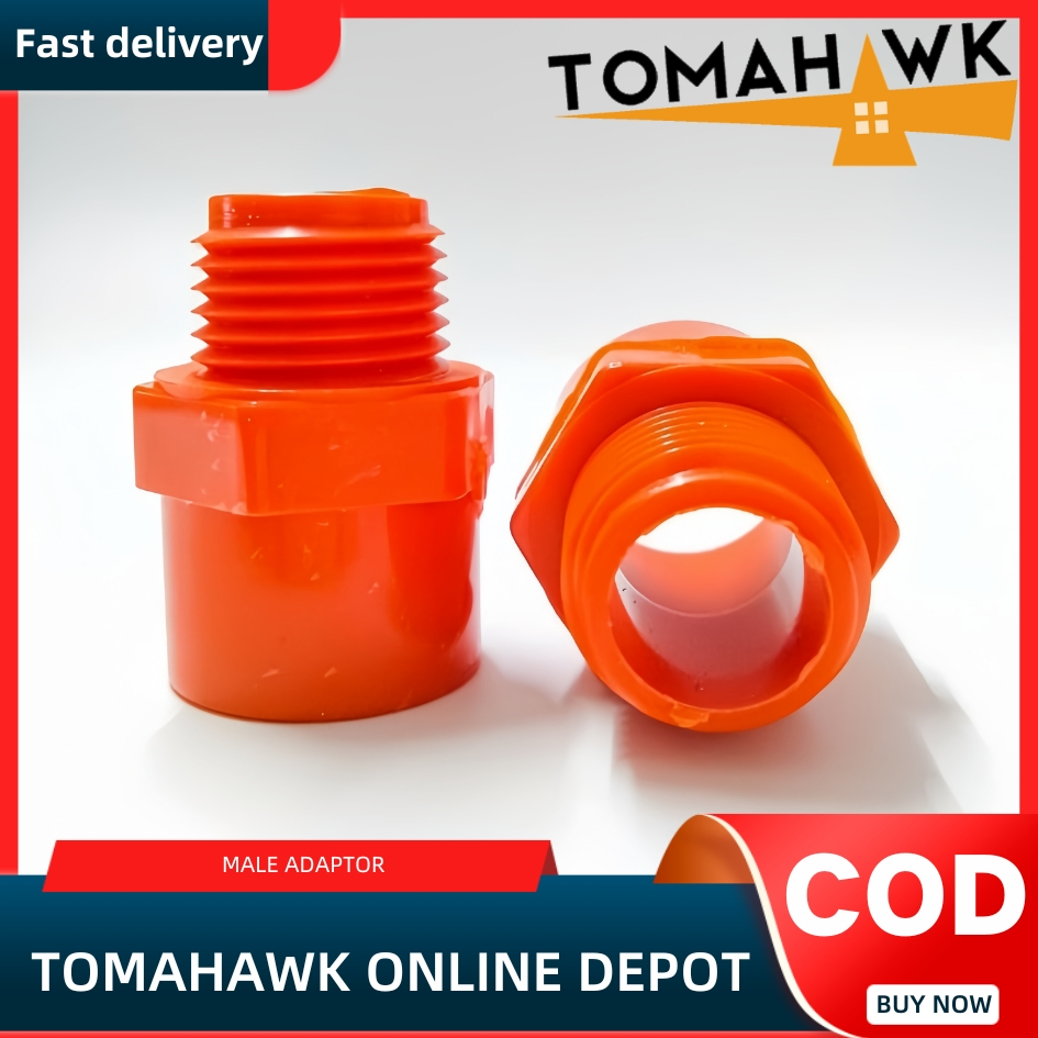 TOMAHAWK PVC ORANGE FITTINGS MALE ADAPTOR 1/2 / 3/4 / 1" SOLD PER PACK ...