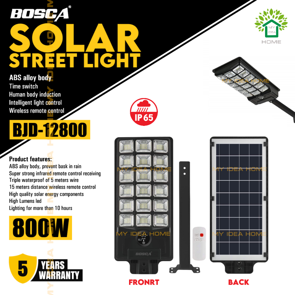 BOSCA Solar Street Light 800W IP65 Waterproof Outdoor Solar Light Smart ...