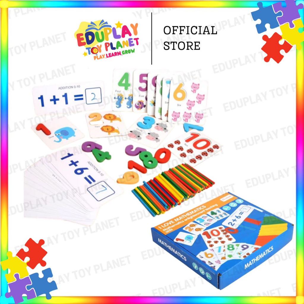 EDUPLAY WOODEN MATHEMATICS COUNTING FLASH CARDS WITH STICKS | Shopee Philippines