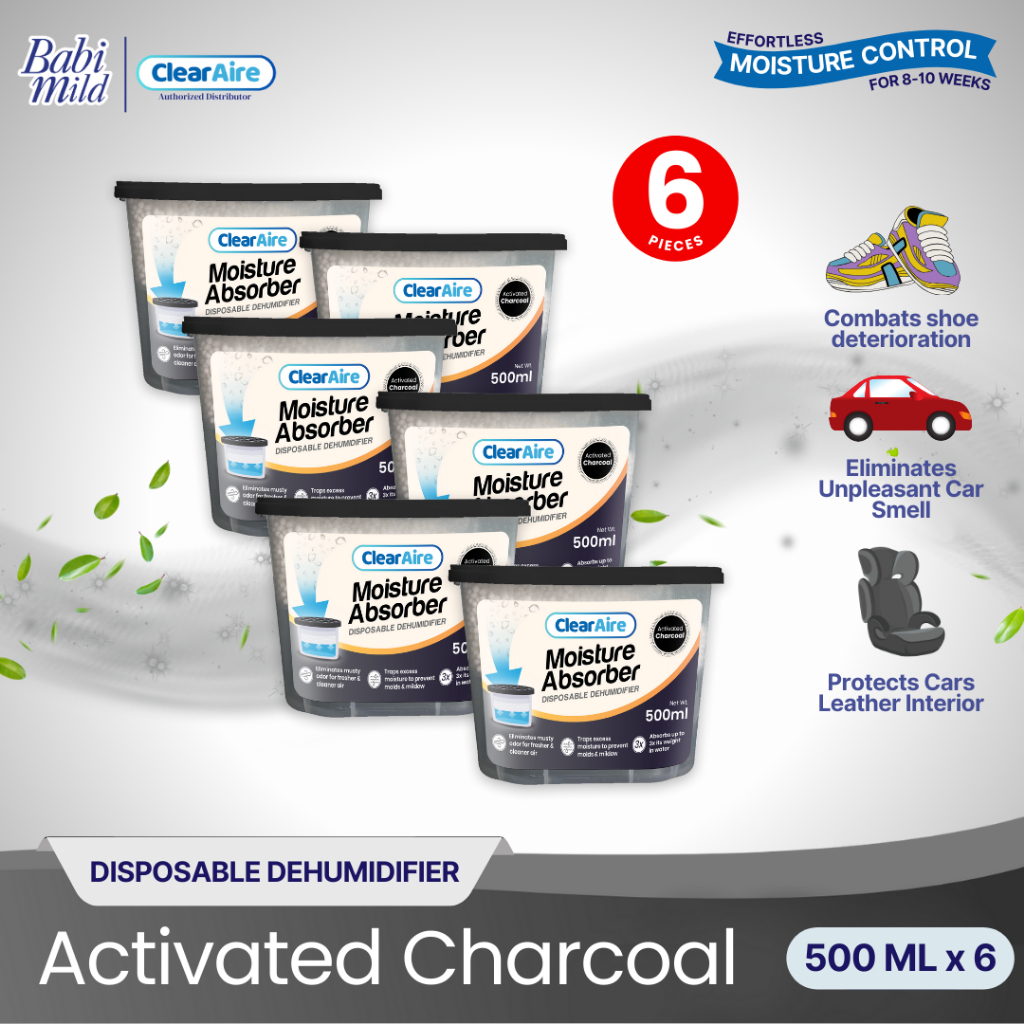 ClearAire Disposable Dehumidifier Activated Charcoal 500ml [Pack of 6 ...