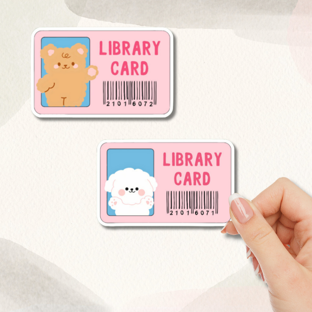 PINK LIBRARY CARD | Trendy Cute Bookish Laminated Waterproof Sticker ...