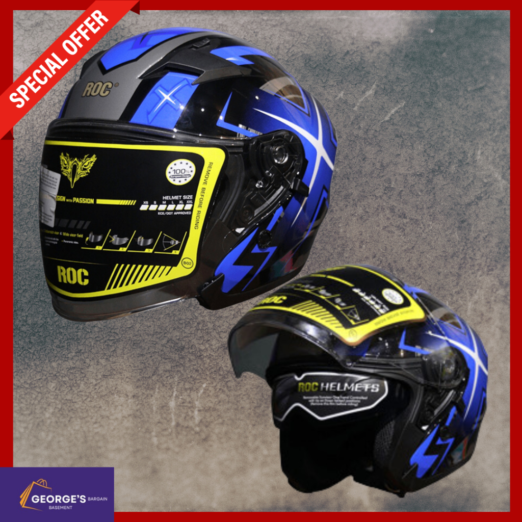 ROC Premium Helmet R02 V3B Gloss Stinger Blue | Dual Visor and Multi ...