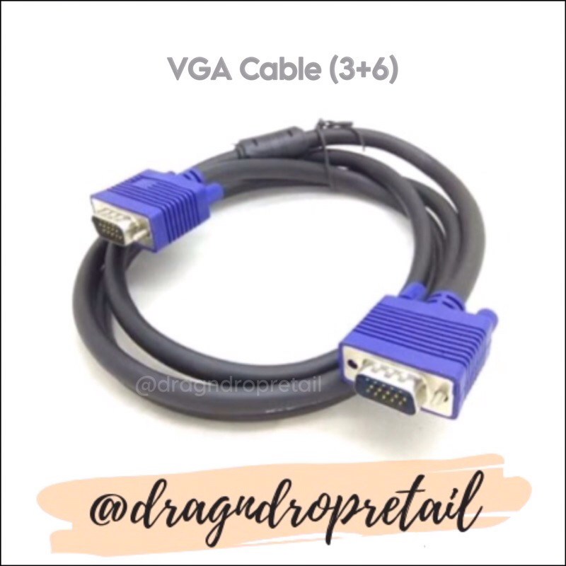 VGA to VGA Standard 15-Pin VGA Male to VGA Male (3+6) Cable PC Computer ...