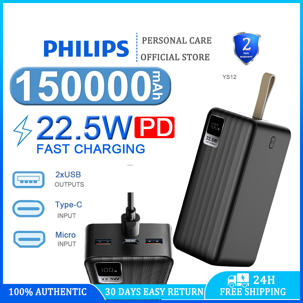 Philips 150000mAh Powerbank PD 22.5W Type-C Powerbank QC 3.0 Fast ...