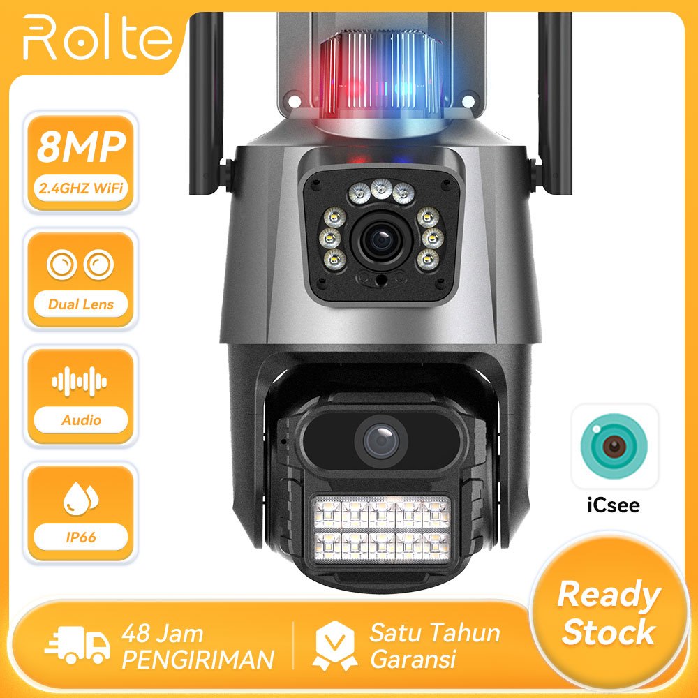 Rolte 4K 8MP Dual Lens Gun PTZ WIFI Camera Red and Blue Alarm Light ...