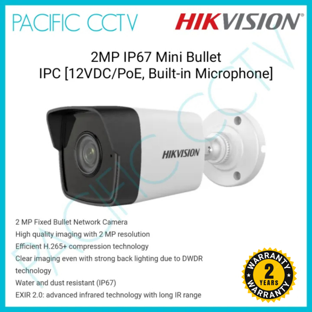 HIKVISION 2MP IP67 Mini Bullet IPC [12VDC/PoE, Built-in Microphone] DS-2CD1023G0-IUF(C) | Shopee ...