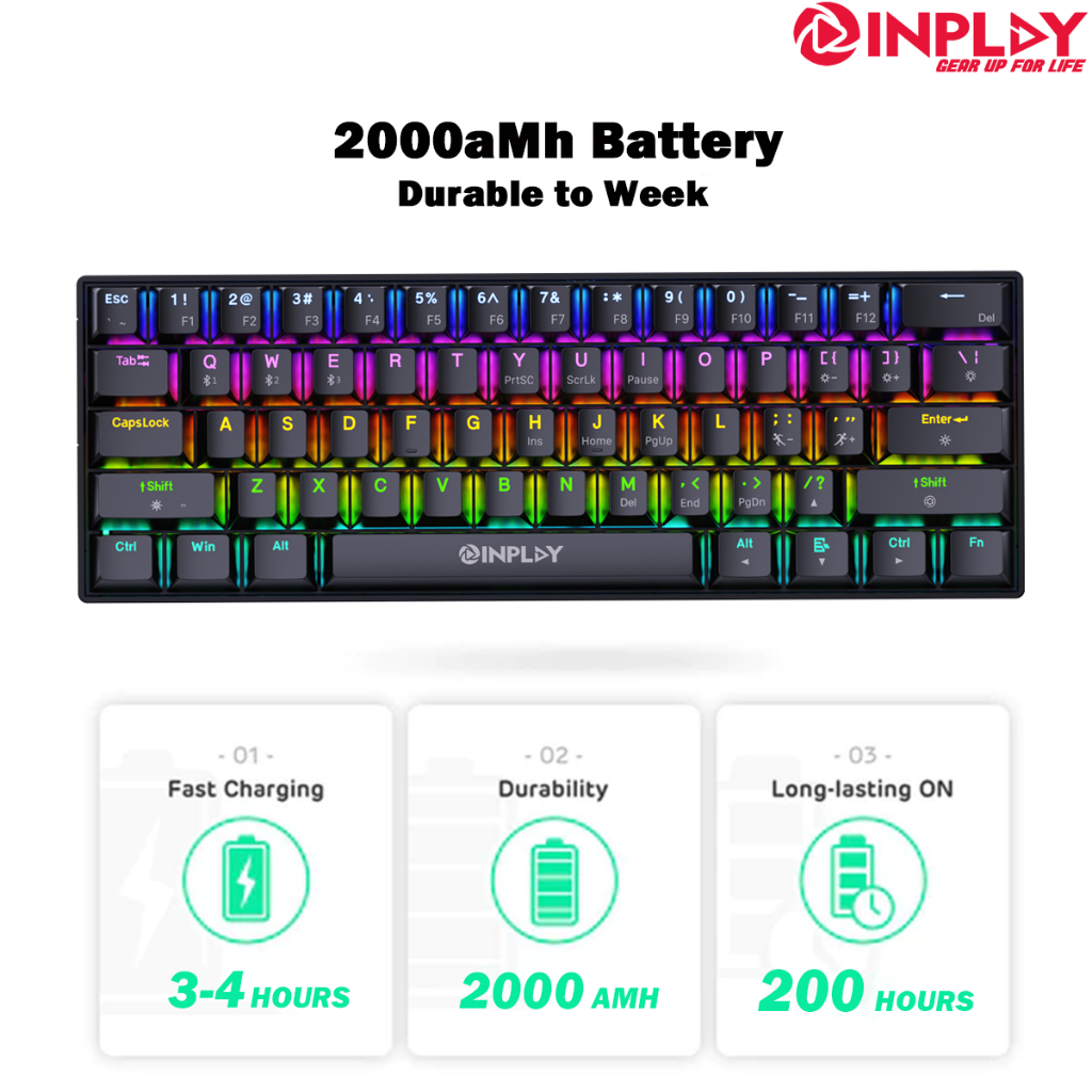 Inplay SK610 Wireless Mechanical Keyboard Bluetooth Tri-Mode With Brown ...