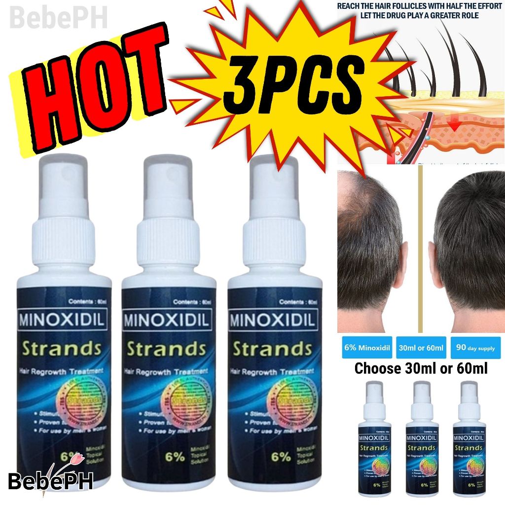 BebePH [HOT! 3PCS] Hair Regrowth Treatment Minoxidil Spray 6% Minoxidil ...