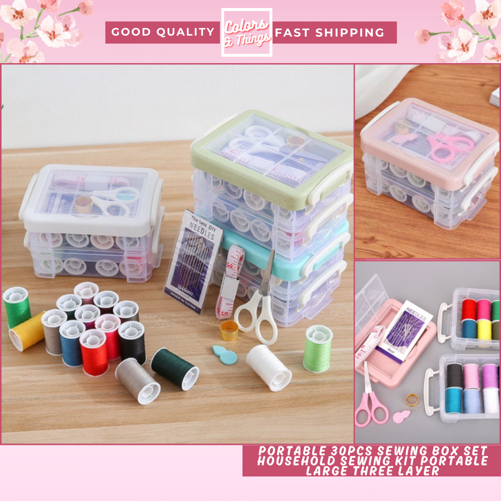 Portable 30Pcs Sewing Box Set Large 3-Layer Household Sewing Kit Tools ...