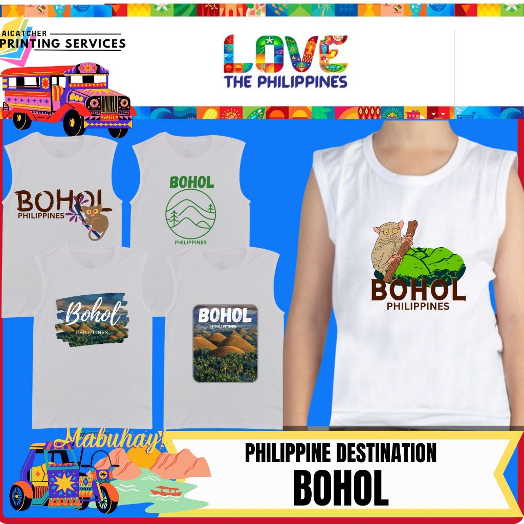 Bohol Design Philippine Destination Trendy Graphic Muscle Tees for Kids ...