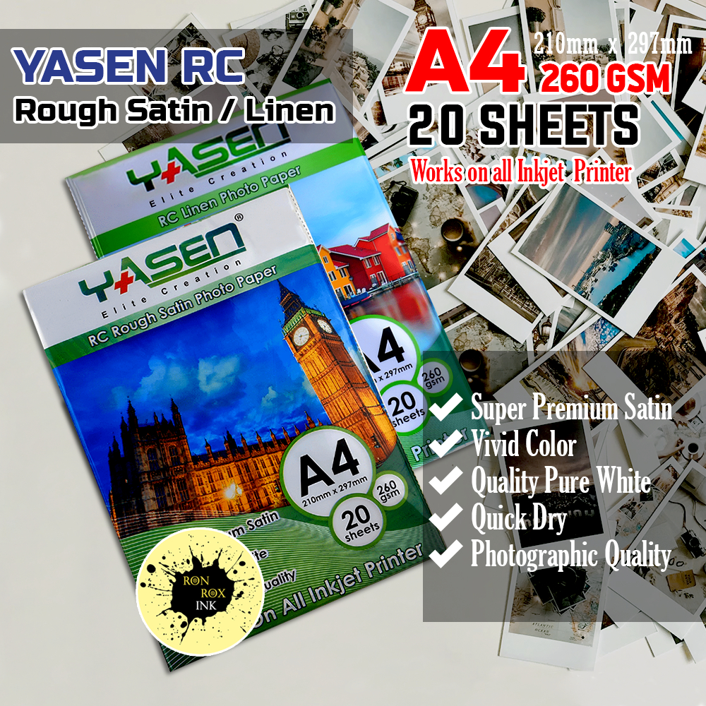 Yasen RC Linen Rough Satin Water Proof Photo paper 260 GSM A4 SIZE ...