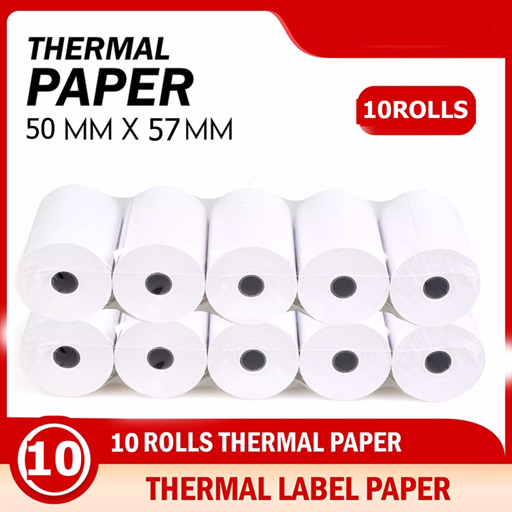10 Rolls 57x50mm High Quality Thermal Paper for Grab Foods Food Panda ...