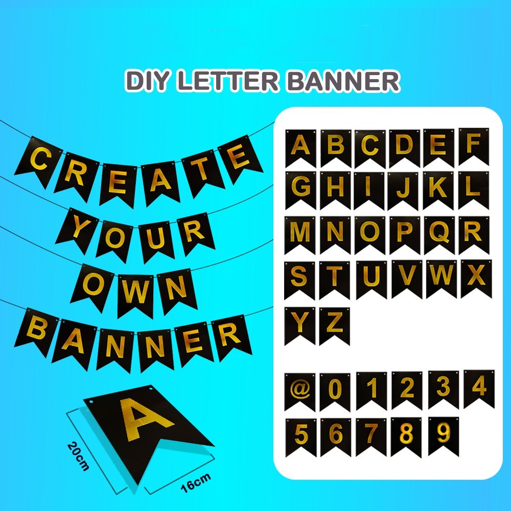 Big Size DIY Black Letter Number Banner Custom Gold Stamping Birthday ...