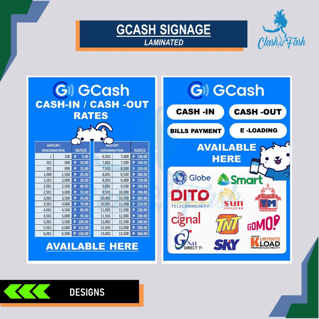 Laminated Signage: GCASH CASH-IN CASH-OUT RATES A4 (8"X11") | Shopee ...