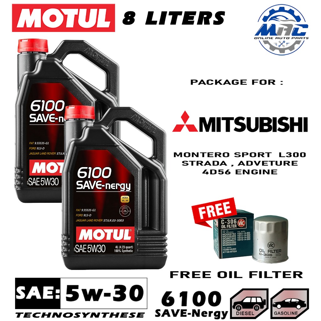 Motul 6100 Save-Nergy 5w-30 8 LITERS GALLON OIL PACKAGE FOR MITSUBISHI ...