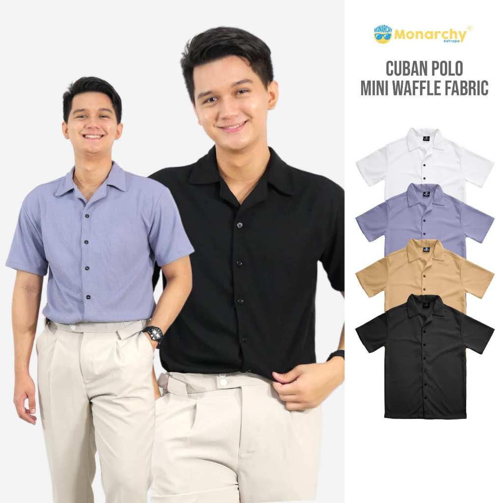 Monarchy Cuban Polo Mini Waffle Fabric ( full down buttons ) for Men ...